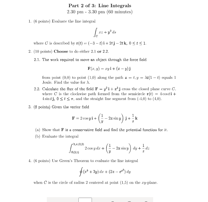 Solved Part 2 of 3: Line Integrals 2.30 pm - 3.30 pm (60 | Chegg.com