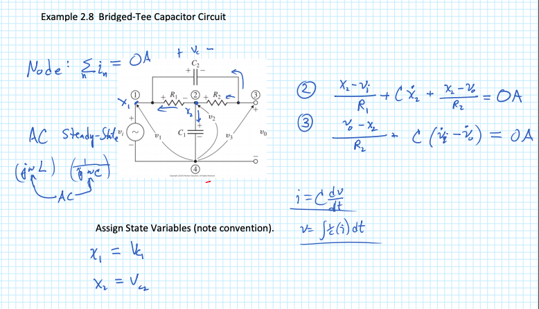 Solved Example 2.8 Bridged-Tee Capacitor Circuit Node {i=OA | Chegg.com