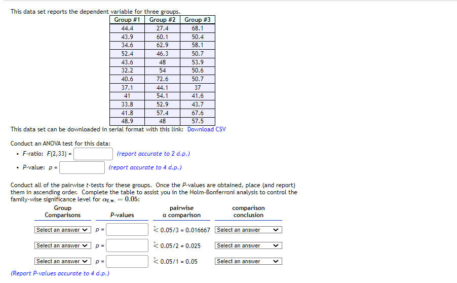 Solved This data set reports the dependent varishla for | Chegg.com