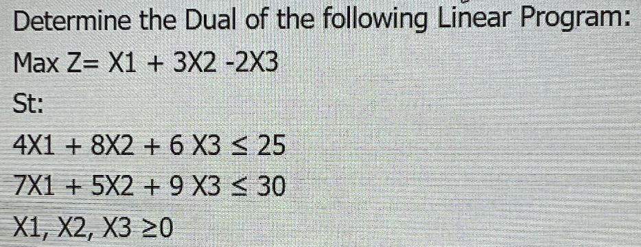Solved Determine the Dual of the following Linear Program: | Chegg.com