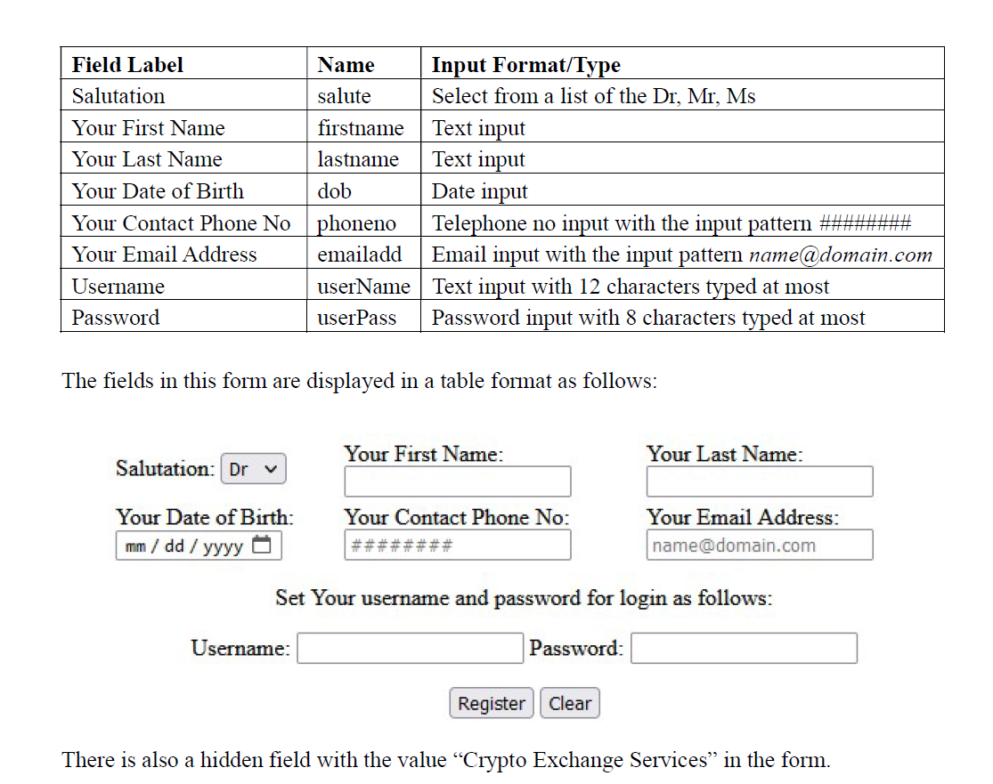 Solved Create a HTML webpage contains a form for a user to | Chegg.com
