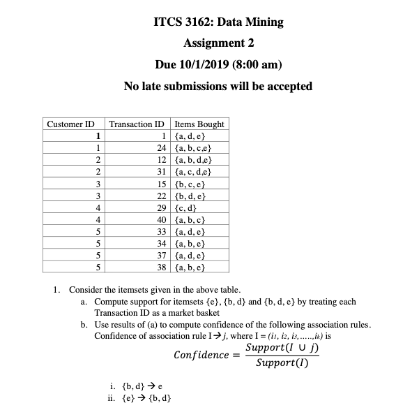Solved ITCS 3162: Data Mining Assignment 2 Due 10/1/2019 | Chegg.com
