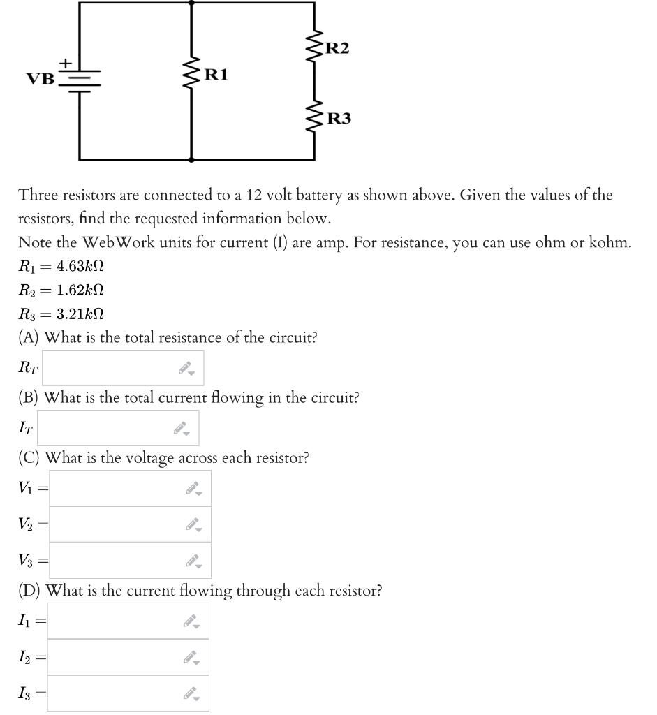 Solved Three resistors are connected to a 12 volt battery as | Chegg.com
