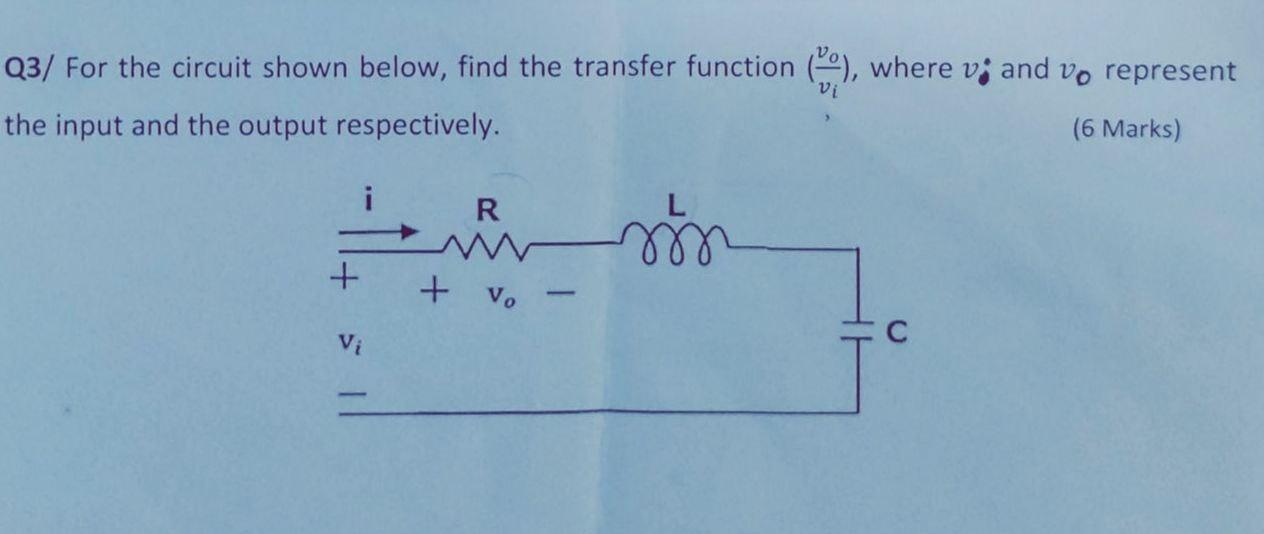 Solved Q3/ For the circuit shown below, find the transfer | Chegg.com