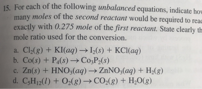 Solved . For each of the following unbalanced equations, | Chegg.com