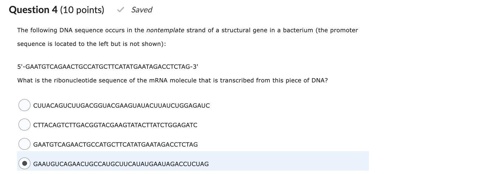 Solved Question 4 (10 ﻿points)SavedThe following DNA | Chegg.com