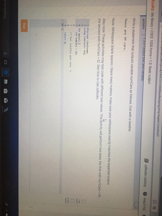 Solved Books My library>CSCE 1030 home>1.3: Basic output | Chegg.com