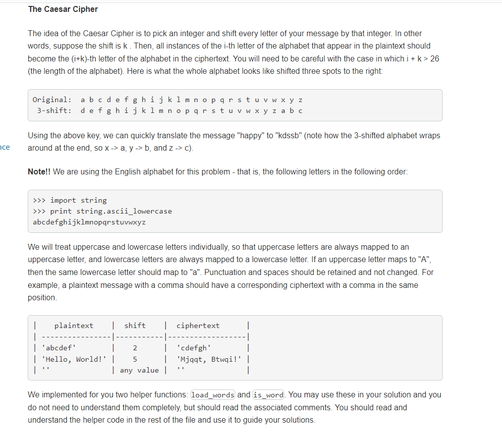 Solved The Caesar Cipher The idea of the Caesar Cipher is to | Chegg.com