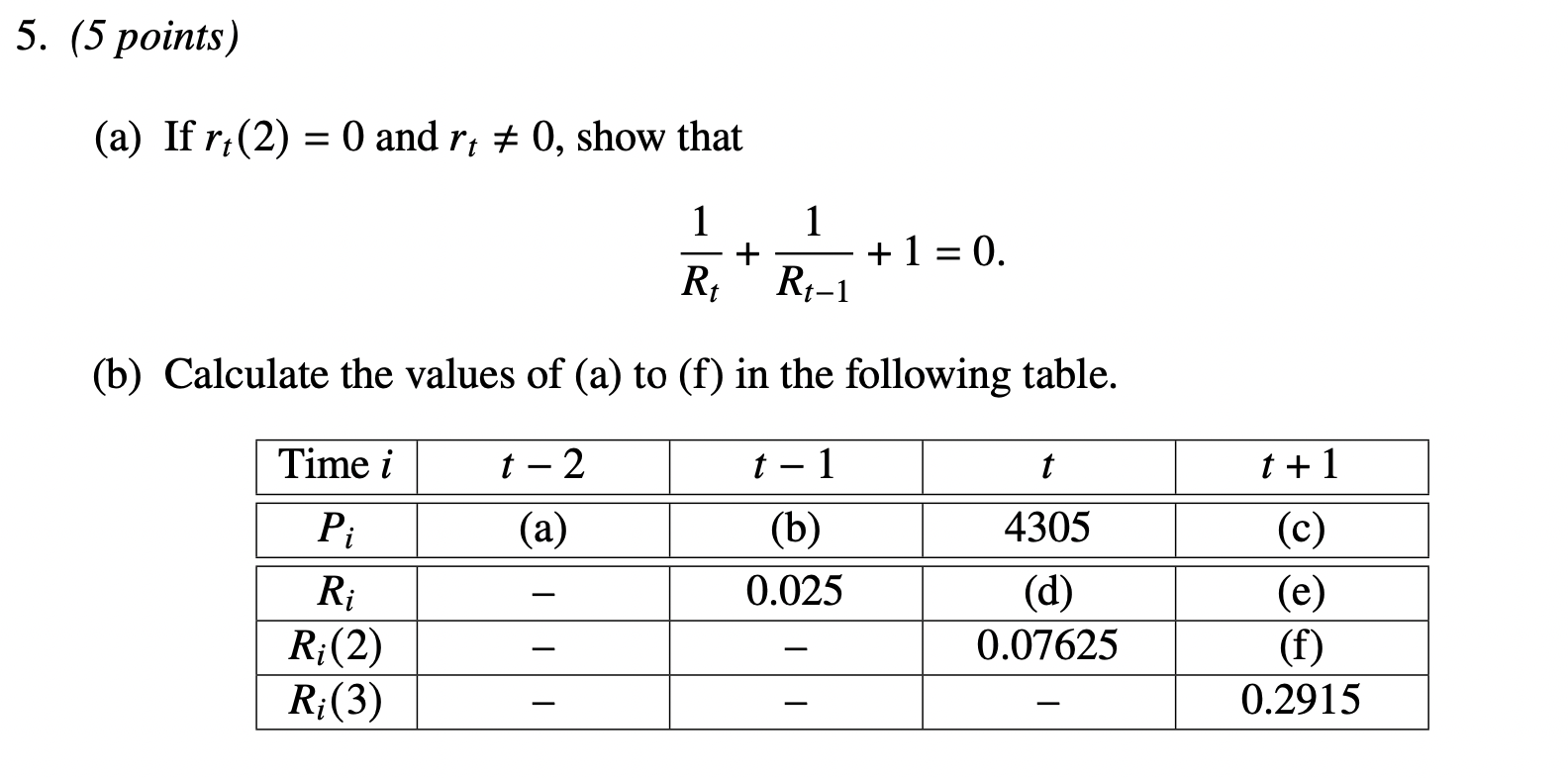 Solved (a) If rt(2)=0 and rt =0, show that Rt1+Rt−11+1=0. | Chegg.com