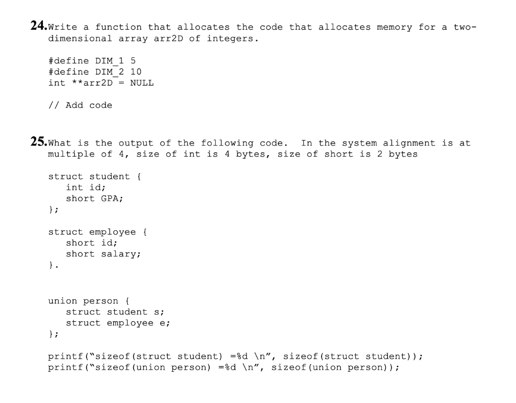 Solved 24write A Function That Allocates The Code That 8747