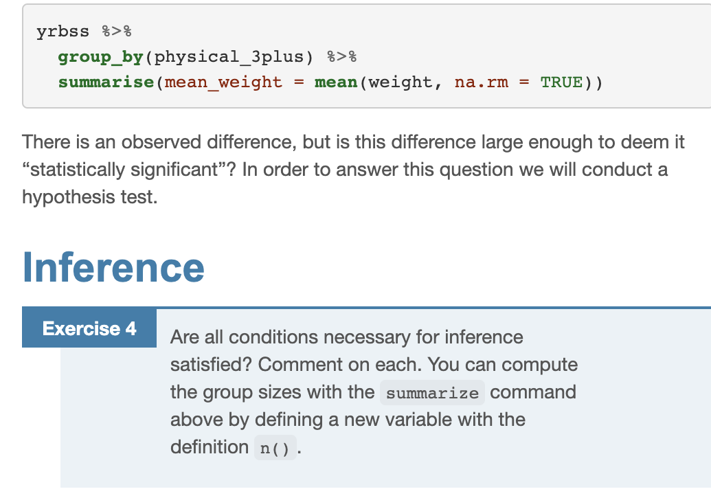 Solved yrbss 8>% group_by (physical_3plus) 8>% | Chegg.com