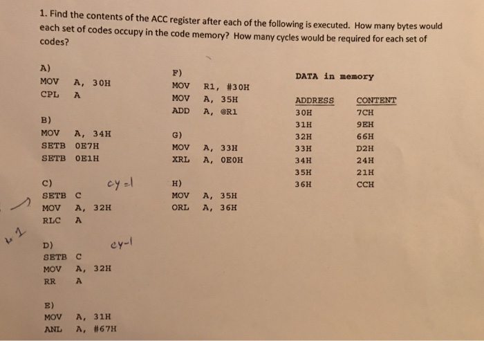 Solved 1. Find the contents of the ACC register after each | Chegg.com