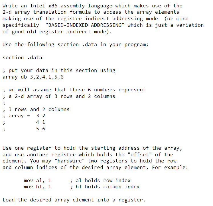Solved Write an Intel x86 assembly language which makes use | Chegg.com