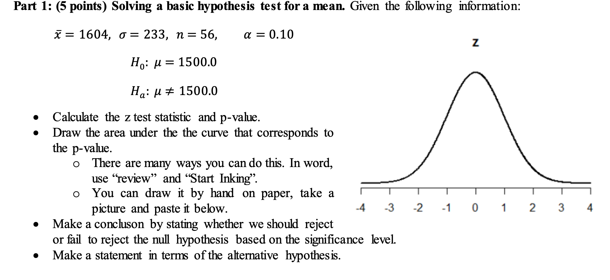 Solved Part 1: (5 points) Solving a basic hypothesis test | Chegg.com