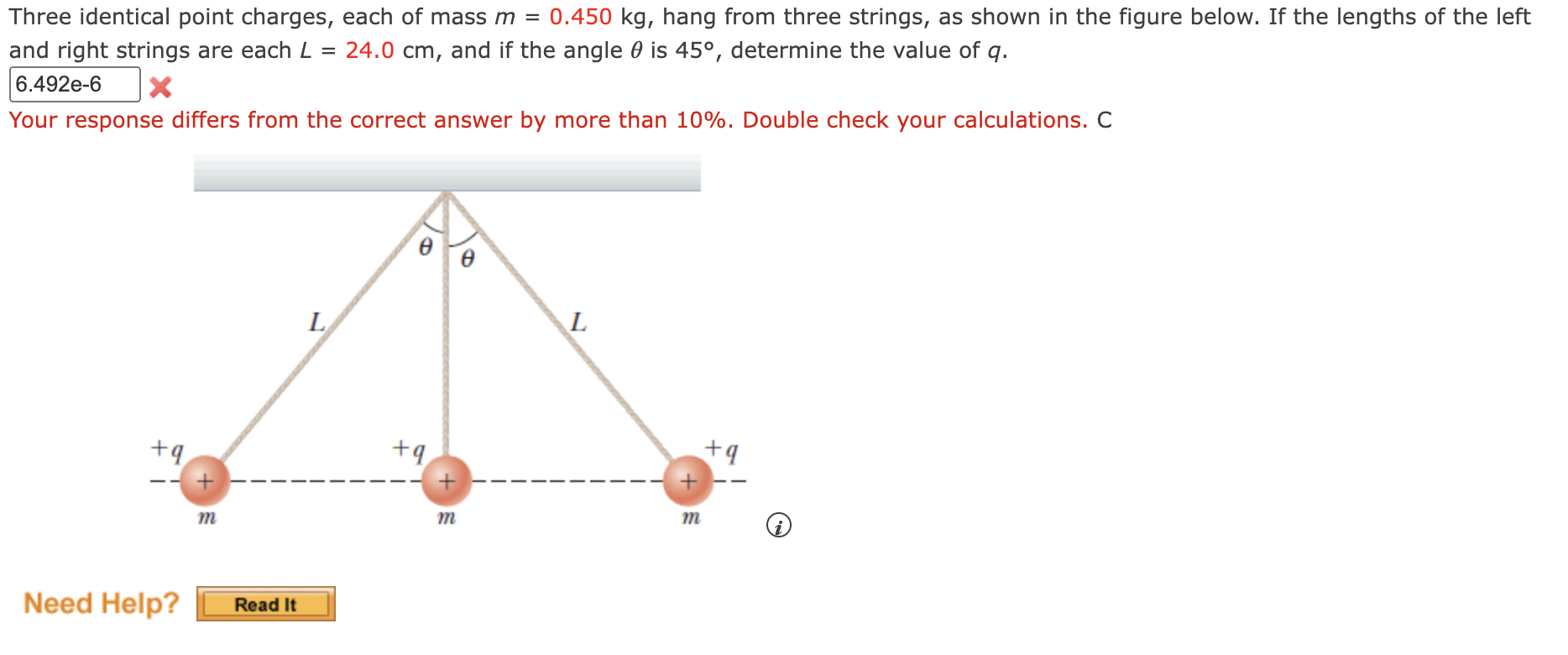 Solved Three identical point charges, each of mass m=0.450 | Chegg.com
