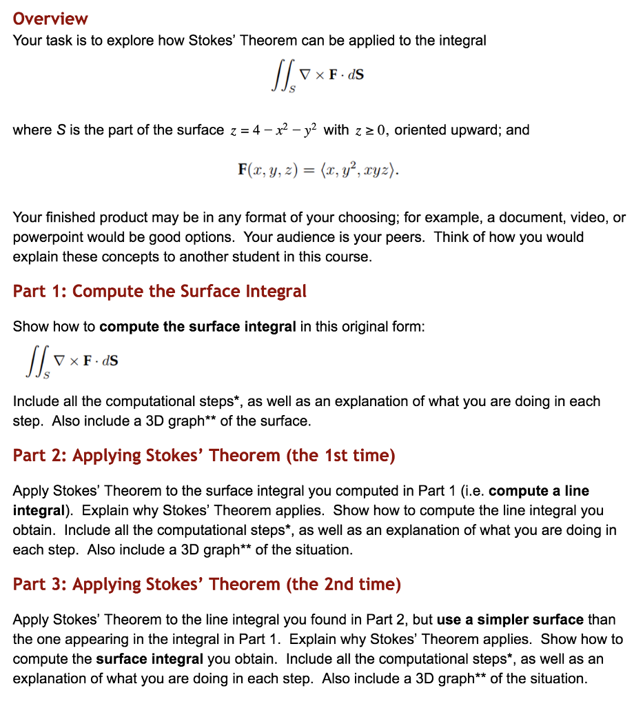 Solved Overview Your task is to explore how Stokes' Theorem | Chegg.com