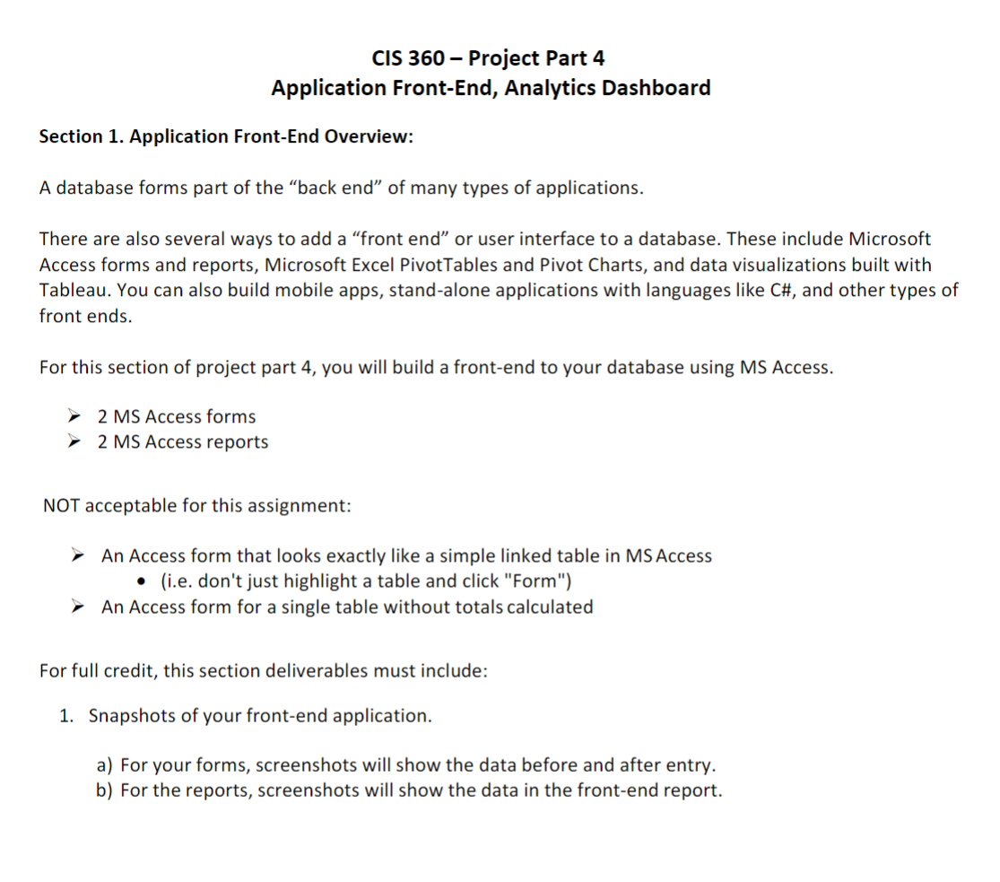 Solved Application Front-End, Analytics Dashboard Section 1. | Chegg.com