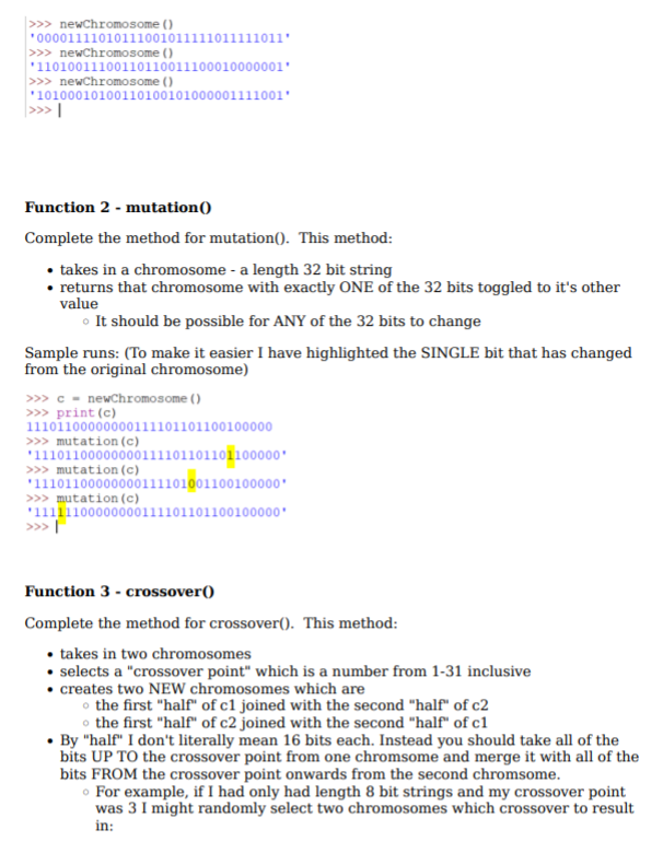 Solved Programming Assignment #3 Code for Genetic Algorithms | Chegg.com