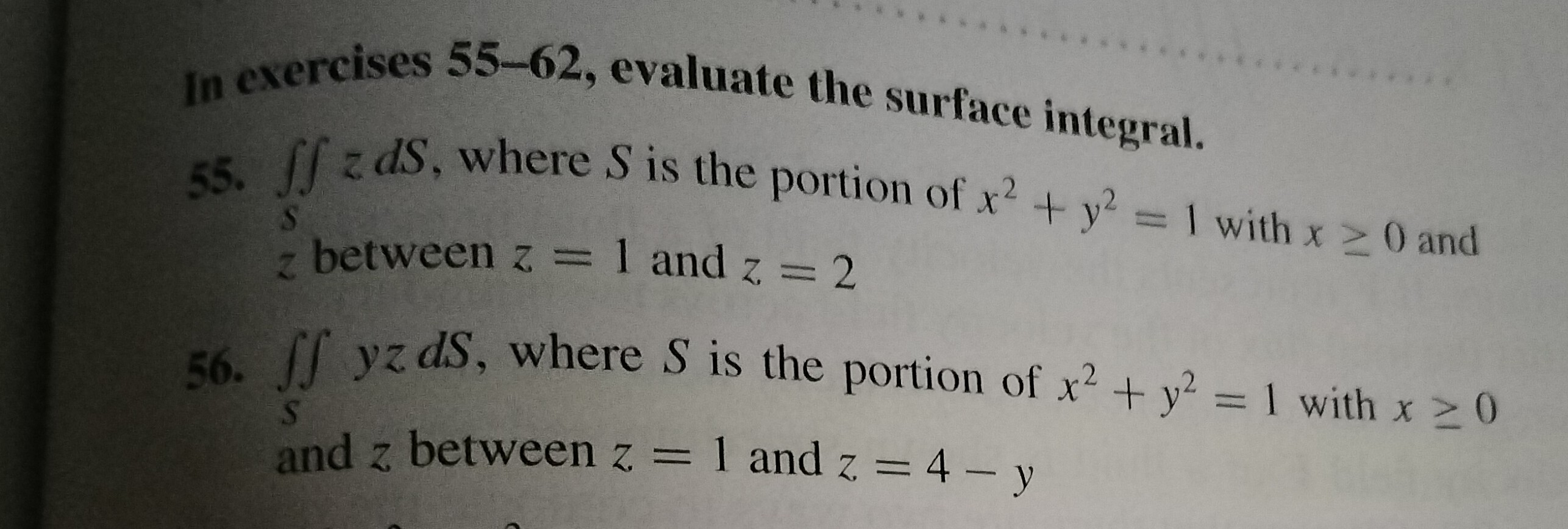 In exercises 55-62, evaluate the surface integral. | Chegg.com
