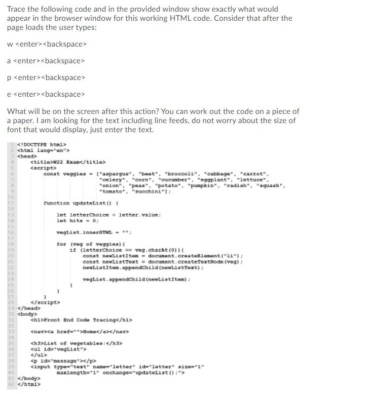 Solved Trace the following code and in the provided window | Chegg.com