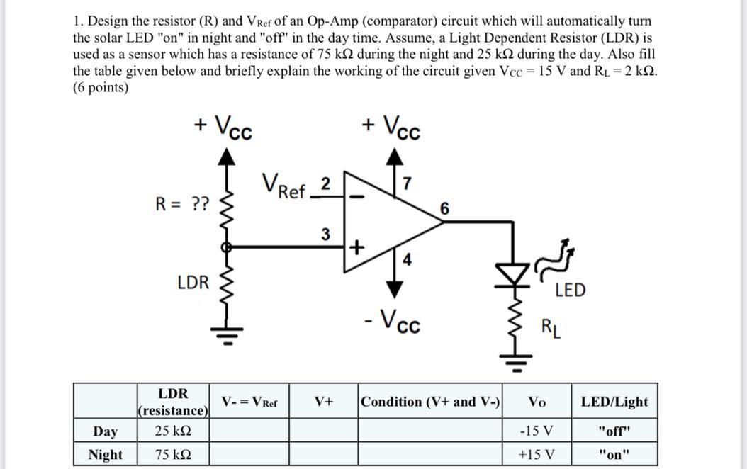 Solved 1. Design the resistor (R) and VRef of an Op-Amp | Chegg.com