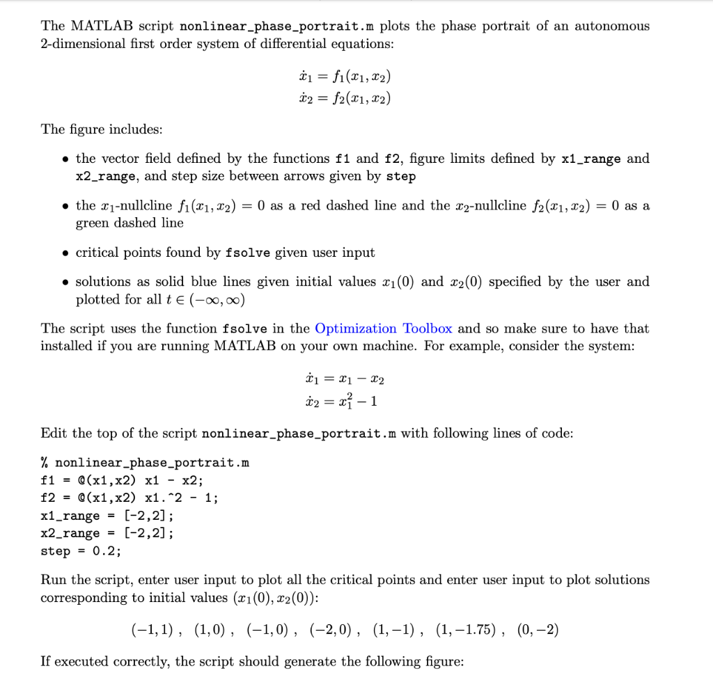 Solved The MATLAB script nonlinear-phase-portrait.m plots | Chegg.com