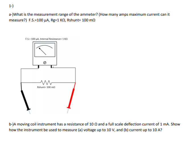 Solved 1-) a-)What is the measurement range of the ammeter? | Chegg.com