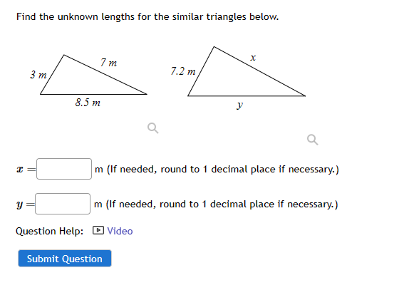 Solved Find the unknown lengths for the similar triangles | Chegg.com