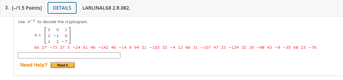 Solved Use A−1 to decode the cryptogram. | Chegg.com