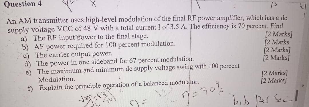 Solved An AM transmitter uses high-level modulation of the | Chegg.com