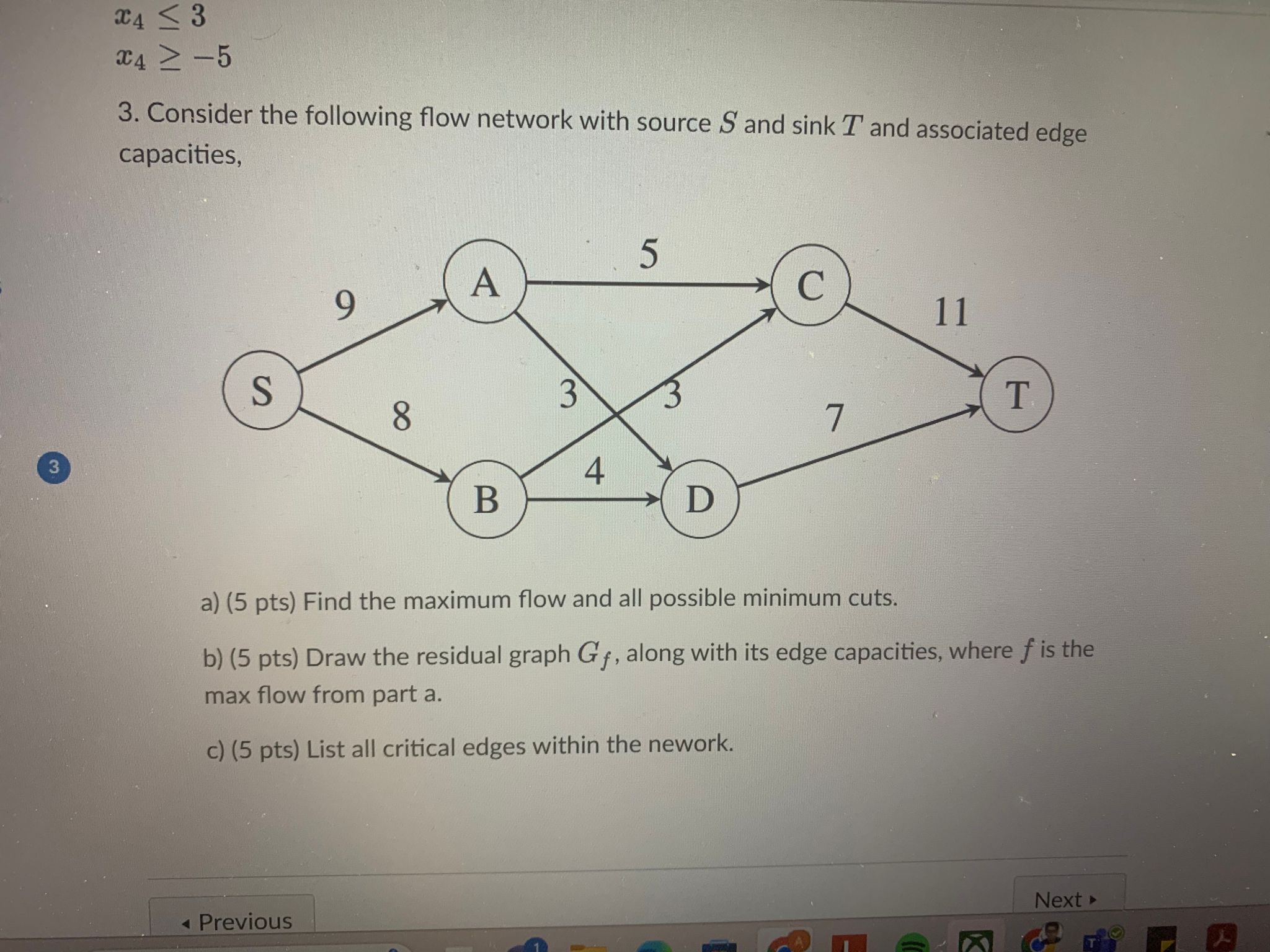 Solved x4≤3x4≥−5 3. Consider the following flow network with | Chegg.com