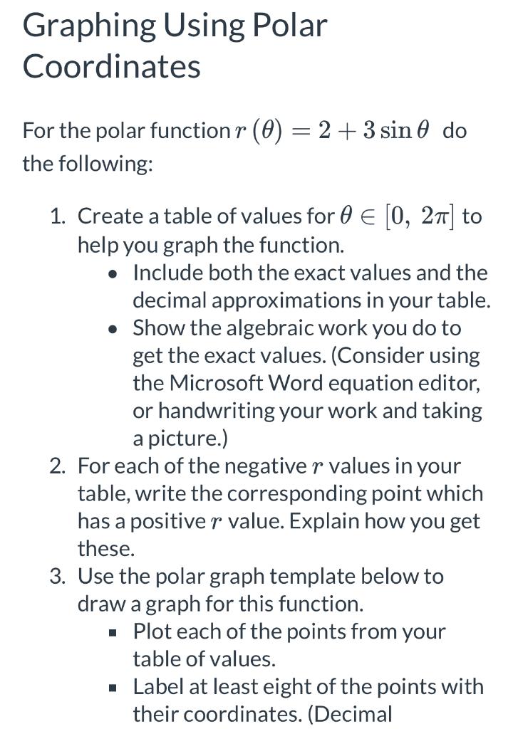 Solved For the polar function r(θ)=2+3sinθ do the following: | Chegg.com