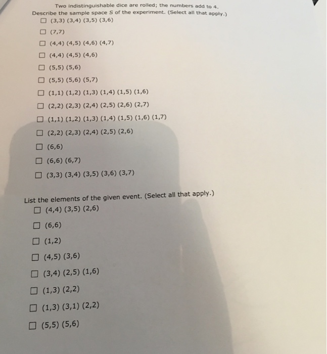 Solved Consider the following. (Assume that the dice are | Chegg.com