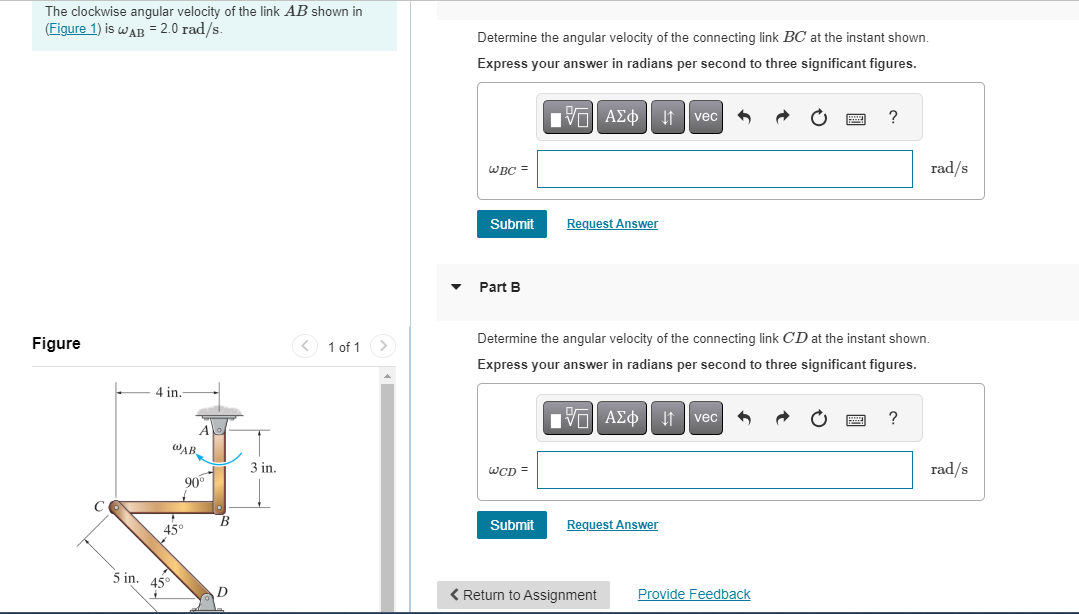 Solved The clockwise angular velocity of the link AB shown | Chegg.com