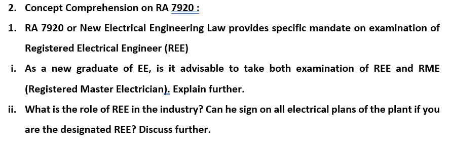 Solved 2. Concept Comprehension on RA 7920 : 1. RA 7920 or | Chegg.com