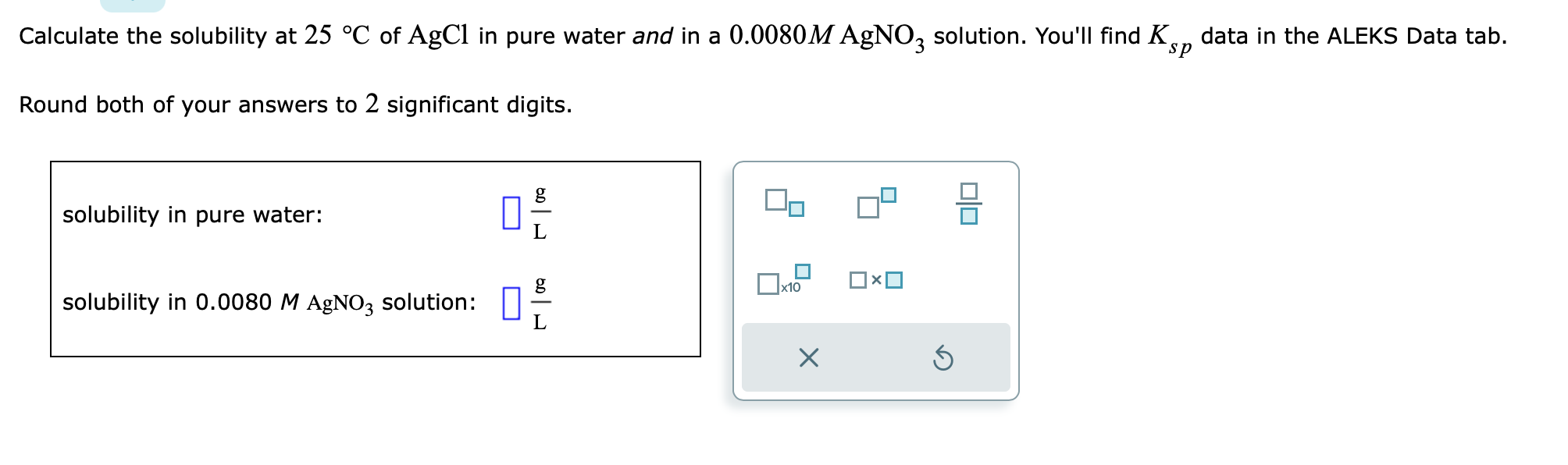Solved Calculate the solubility at 25∘C of AgCl in pure | Chegg.com