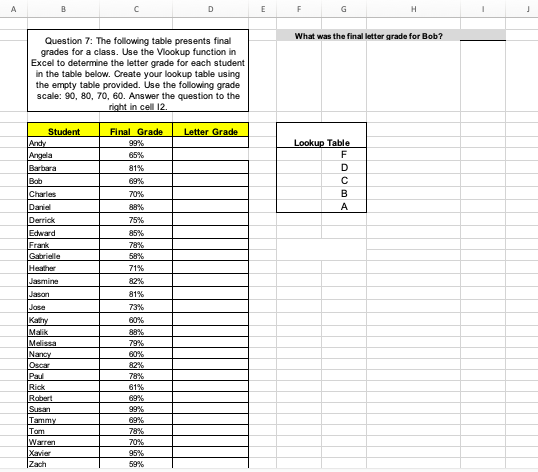 Solved A B E F H What was the final letter grade for Bob? | Chegg.com