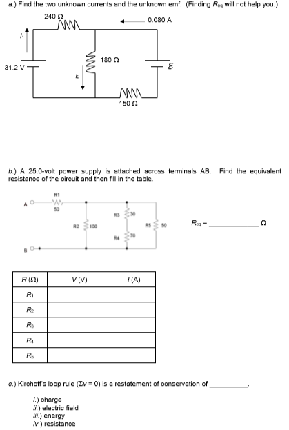 Solved a) Find the two unknown currents and the unknown emf | Chegg.com