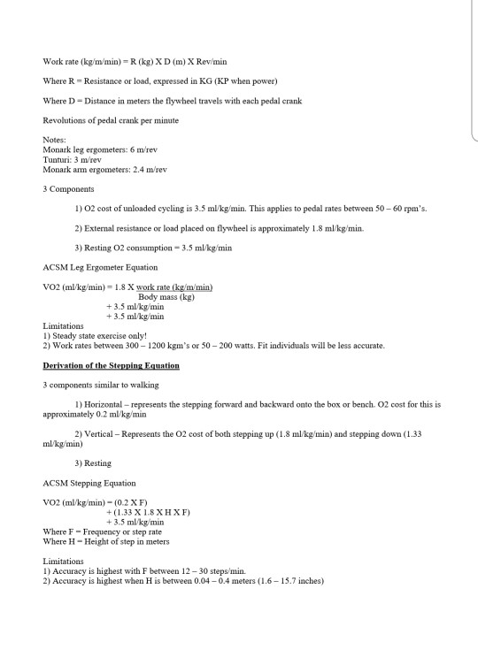 HLSC 3031 Gen Exer Physiology Metabolic Calculation | Chegg.com