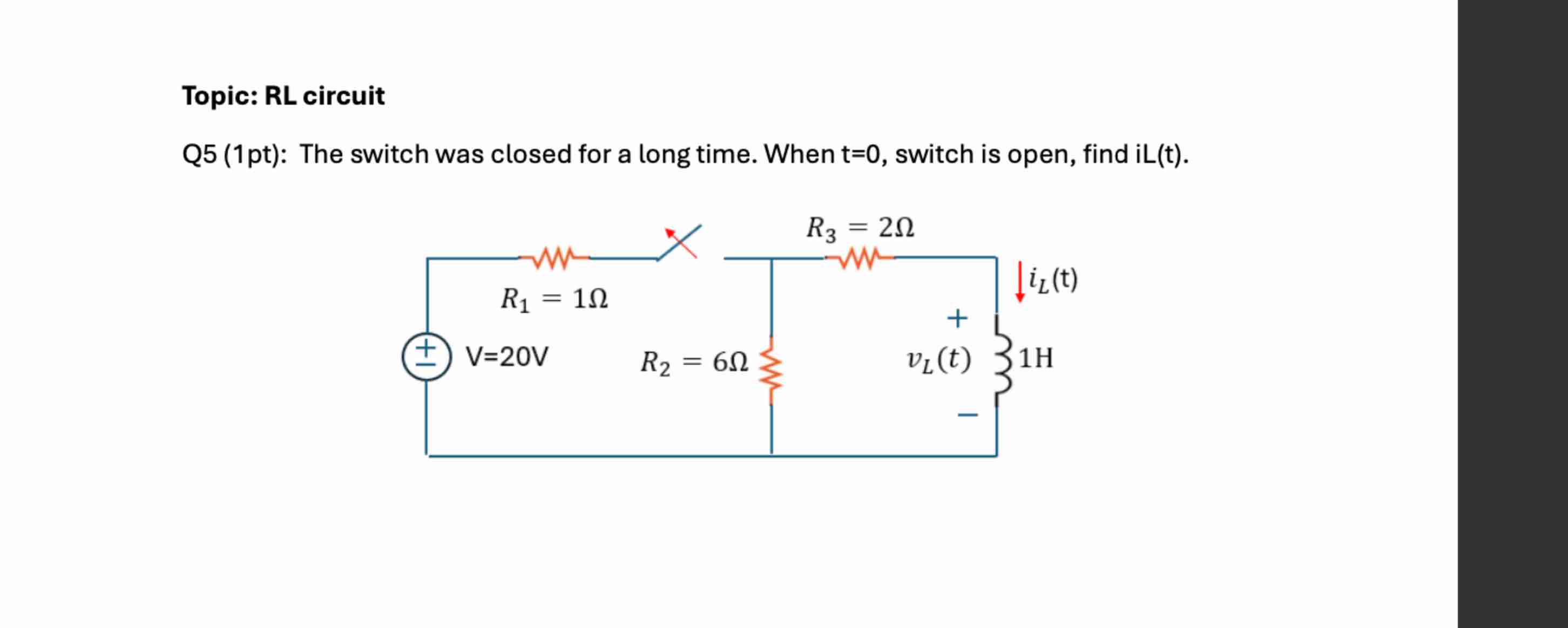 Solved Topic: RL circuitThe switch was closed for a long | Chegg.com