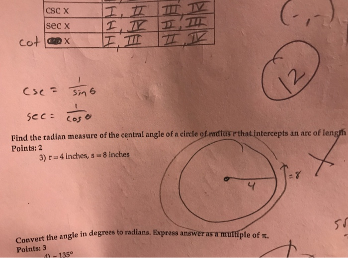 Solved CSC X sec x Find the radian measure of the central | Chegg.com