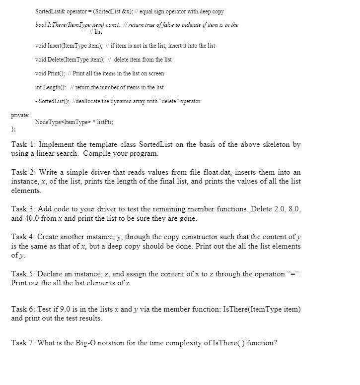 Solved Given the following skeleton of a sorted list class | Chegg.com