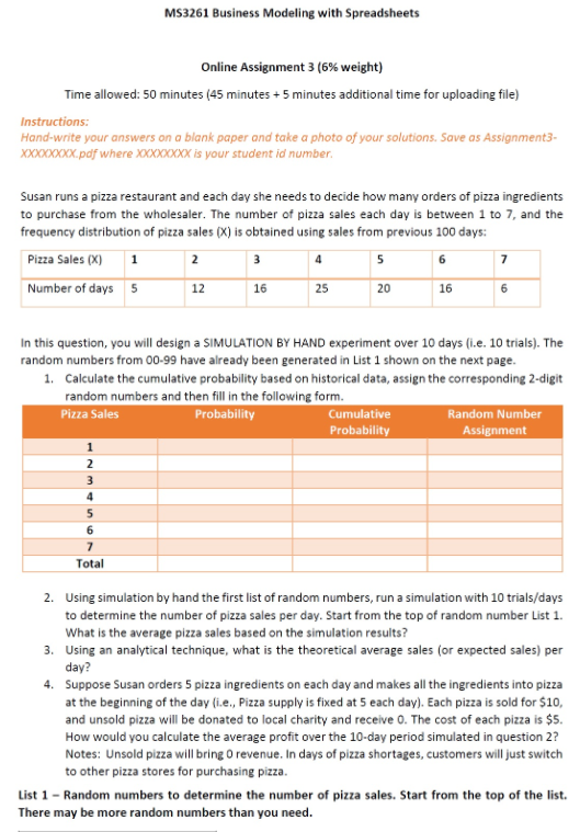 Solved MS3261 Business Modeling with Spreadsheets Online | Chegg.com