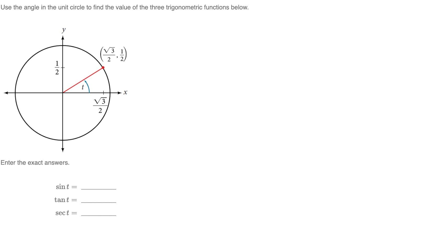 Solved Use the angle in the unit circle to find the value of | Chegg.com