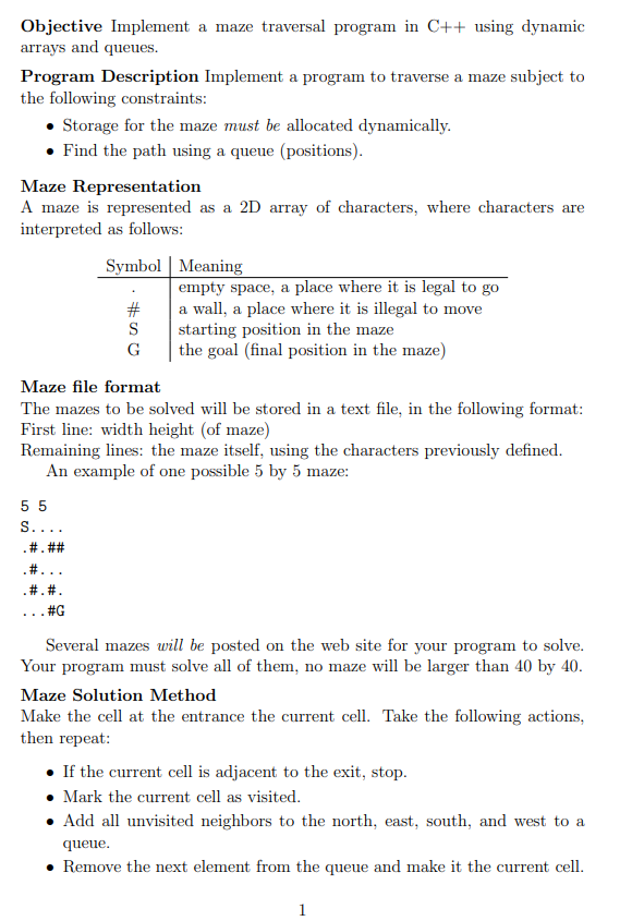 Objective Implement A Maze Traversal Program In C