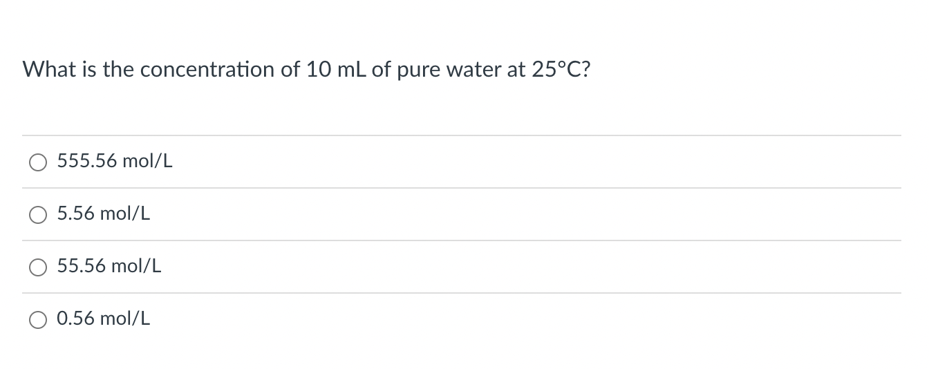 Solved What is the concentration of 10 mL of pure water at | Chegg.com