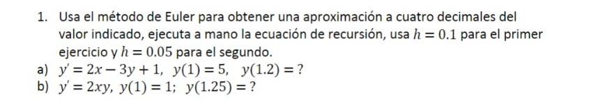 Solved 1. Usa el método de Euler para obtener una | Chegg.com