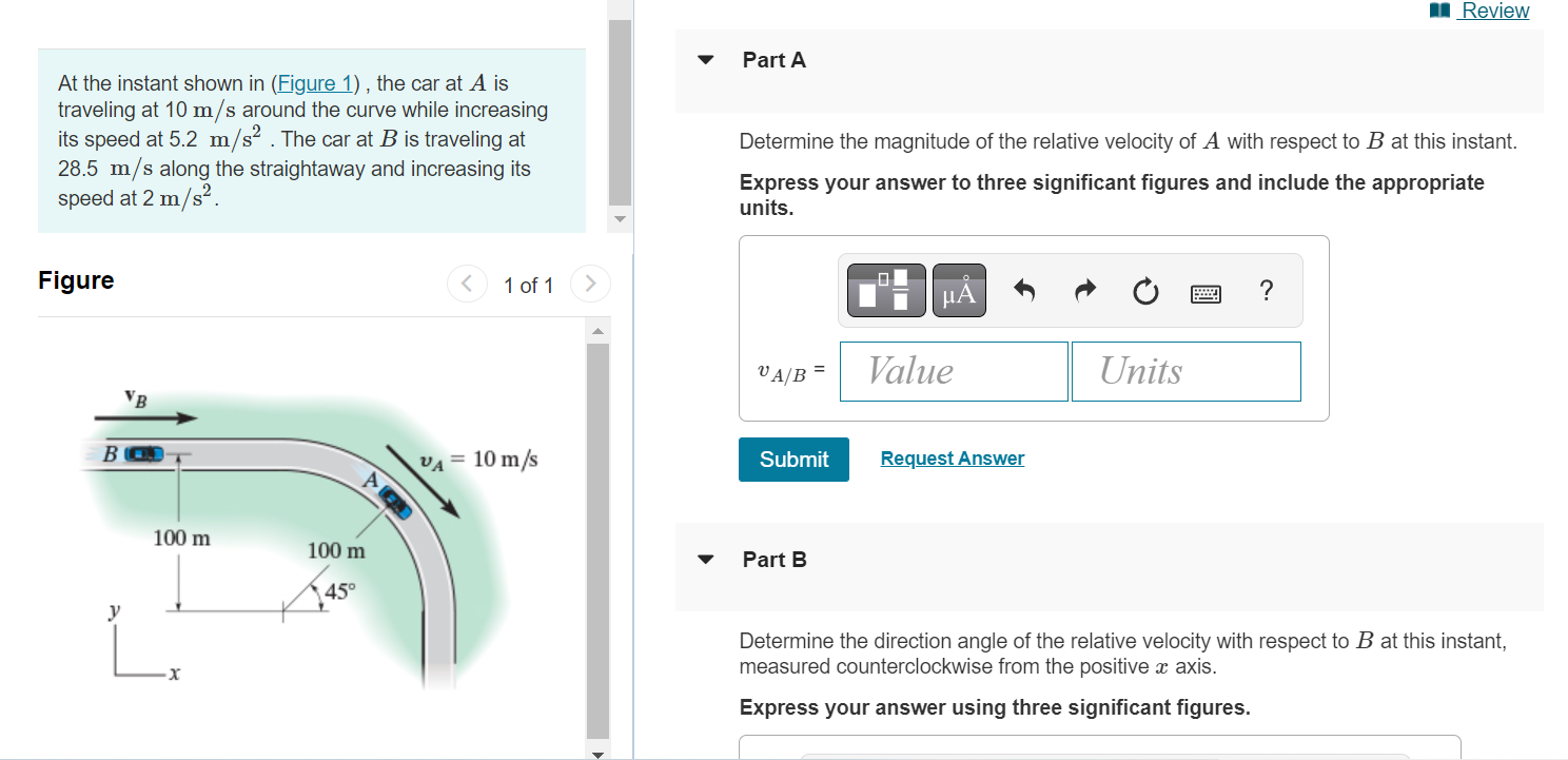 Solved At the instant shown in (Figure 1), the car at A is | Chegg.com