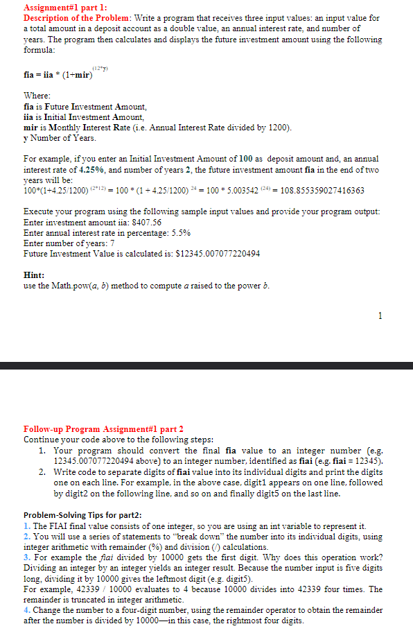 Solved Assignment#1 ﻿part 1:Description of the Problem: | Chegg.com
