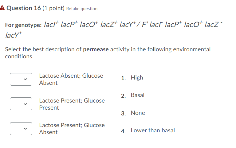 Solved For genotype: laci* lacp+ lacot lacīt lacyt/ F'lacl" | Chegg.com
